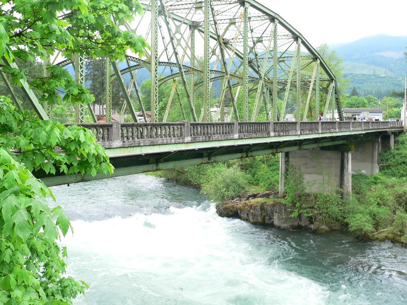 Mill City, Oregon, has a great pedestrian bridge across the Sanitam river.