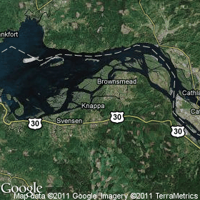 Knappa, Oregon sprawls over the rolling hill along the Columbia river.